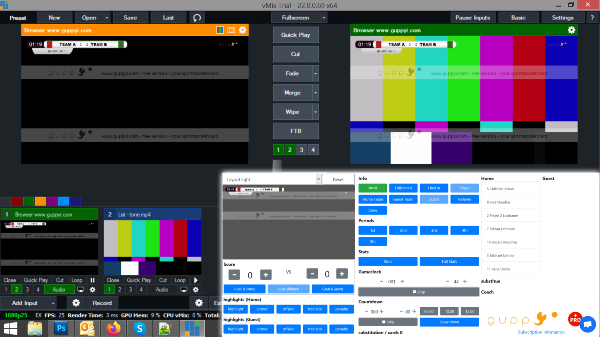 scoreboard software - control graphic overlays - livestream